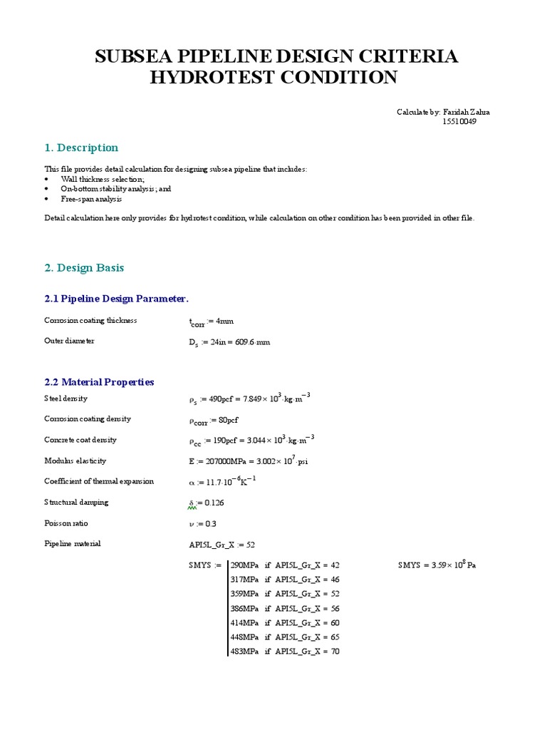 Subsea Pipeline Hydrotest Design Criteria | PDF | Reynolds Number ...