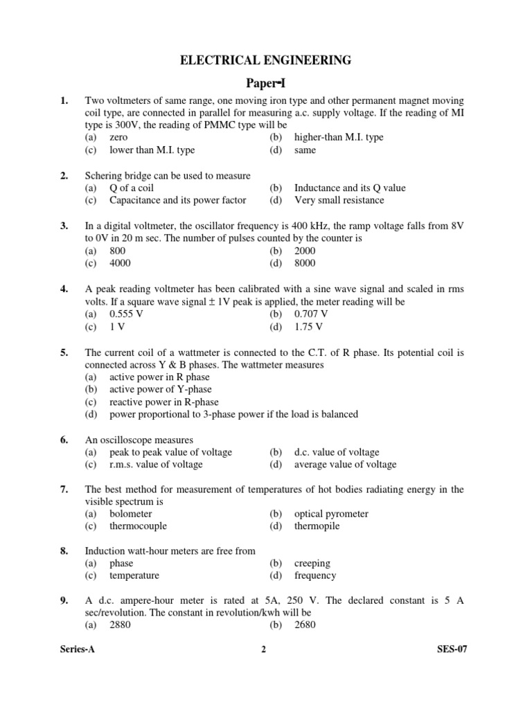 Electrical Engineering Paper-I | PDF | Inductor | Transformer