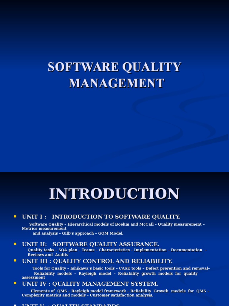 Introduction to Software Quality Management | PDF | Software Quality ...
