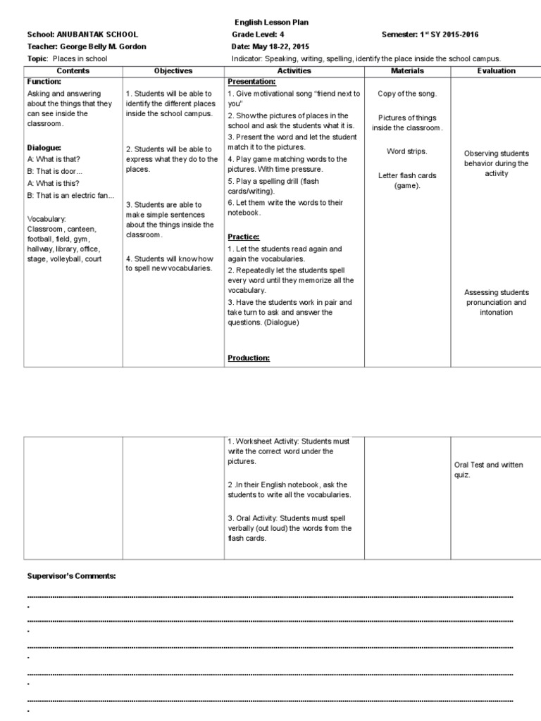 Places in School Lesson Plan | PDF