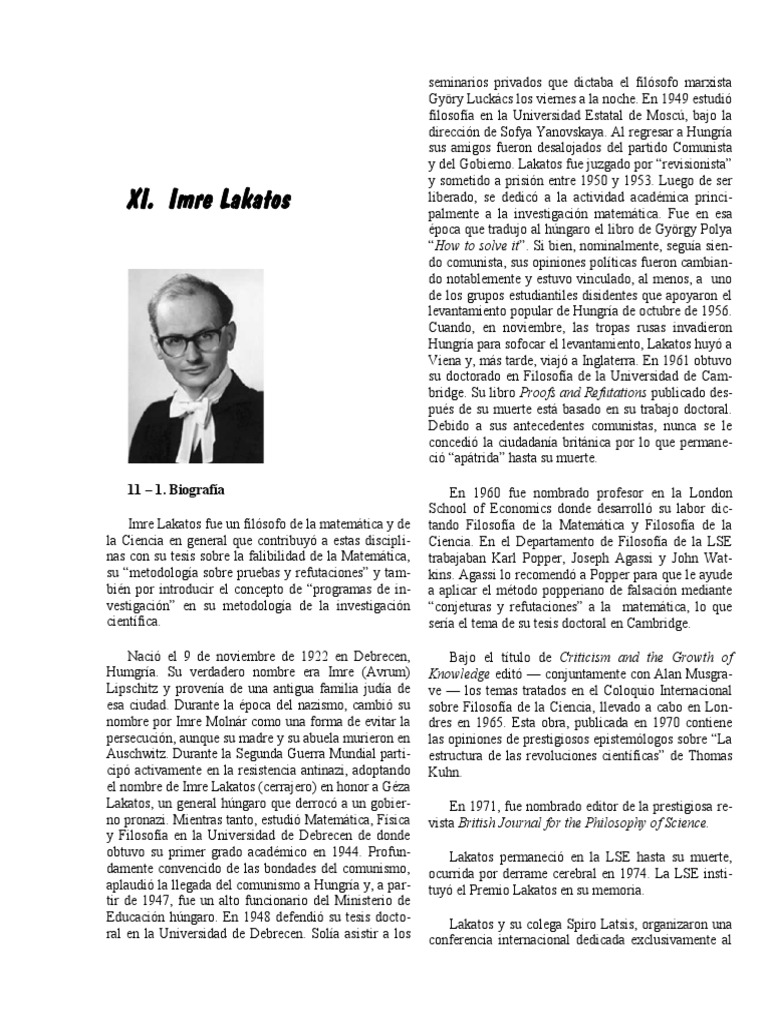 Biografía de Imre Lakatos | PDF | Filosofía