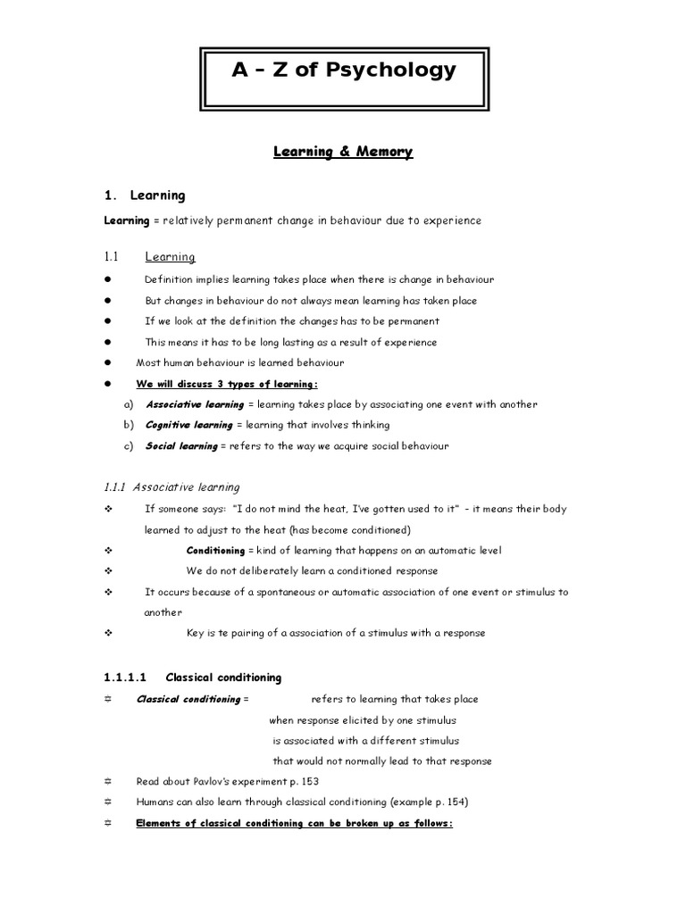 PYC1501 Basic Psychology - Learning Memory | PDF | Classical Conditioning | Reinforcement