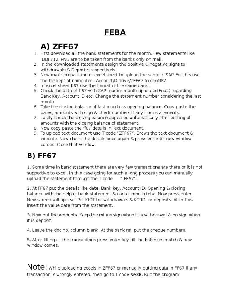 FEBA and FF67: SAP Bank Statement Uploads | PDF | Computers