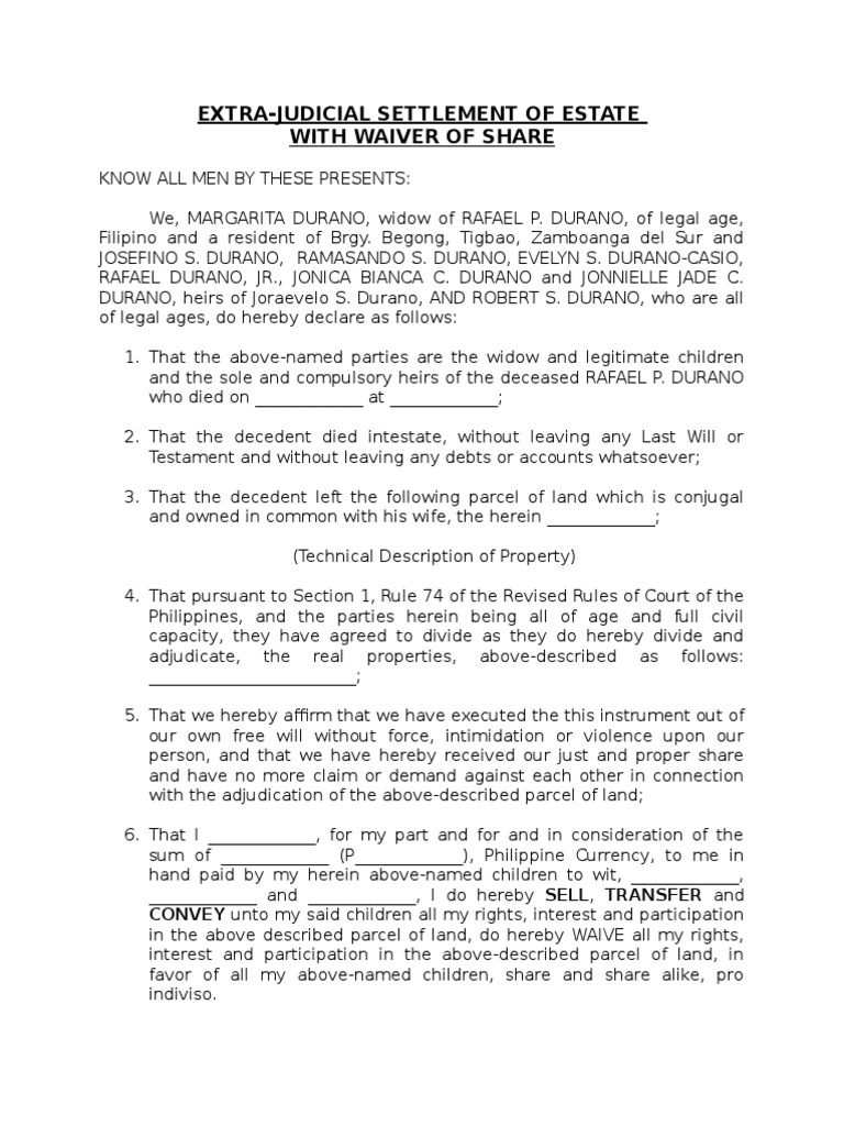 Extra-Judicial Estate Settlement Waiver | PDF | Social Science | Law