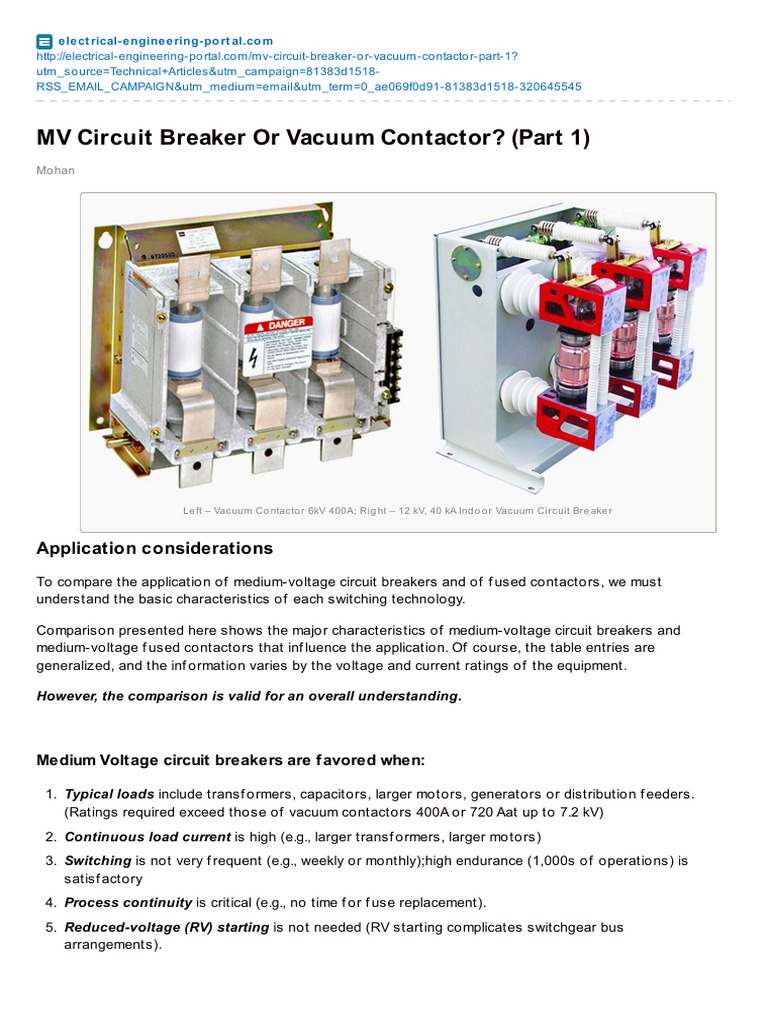MV Circuit Breaker or Vacuum Contactor Part 1 | PDF | Power Engineering ...