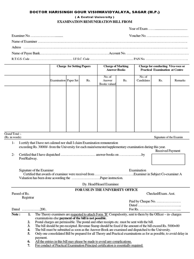 Examination Remuneration Bill | PDF