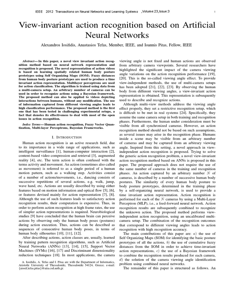 View-Invariant Action Recognition Based On Artificial Neural Networks | PDF | Statistical ...