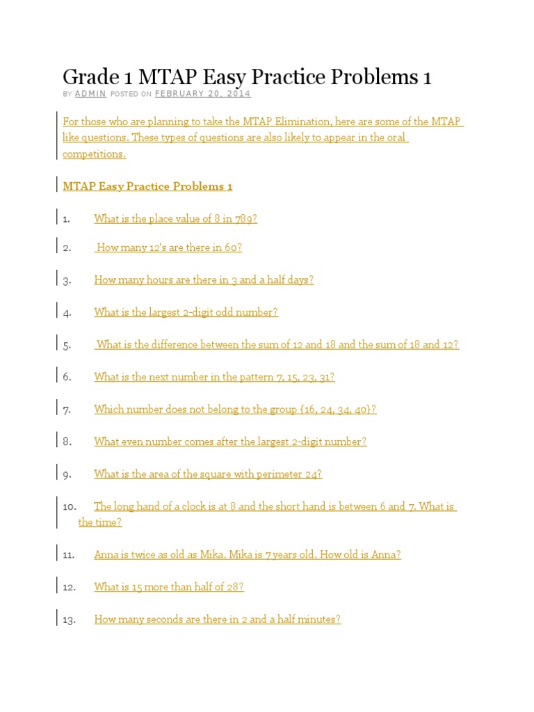 Grade 1 MTAP Reviewer Set 1-8 | PDF | Teaching Mathematics