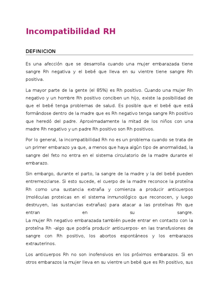 Incompatibilidad RH | PDF | Anatomía | Sangre