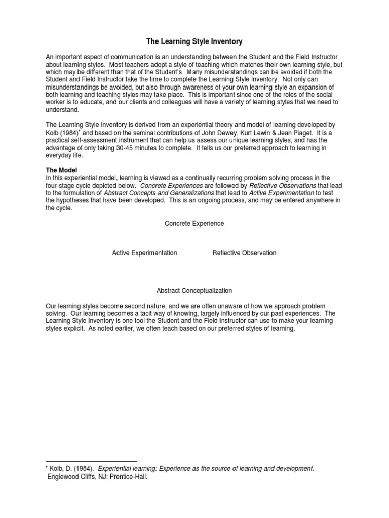 Kolb Learning Style Inventory | PDF | Learning Styles | Abstraction