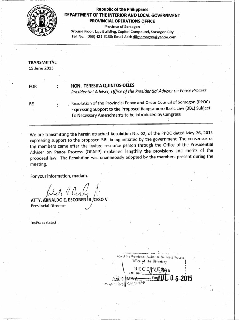 Resolution of the Provincial Peace and Order Council of Sorsogon (PPOC ...
