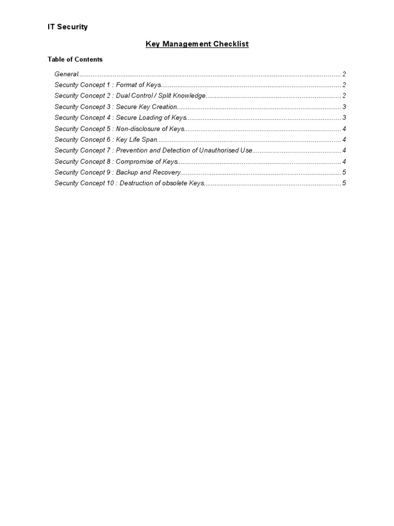 Key Management Checklist | PDF | Key (Cryptography) | Encryption