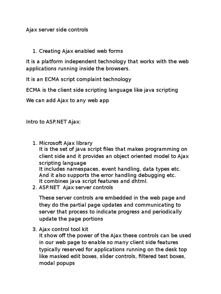 Ajax Server Side Controls | PDF | Ajax (Programming) | Java Script