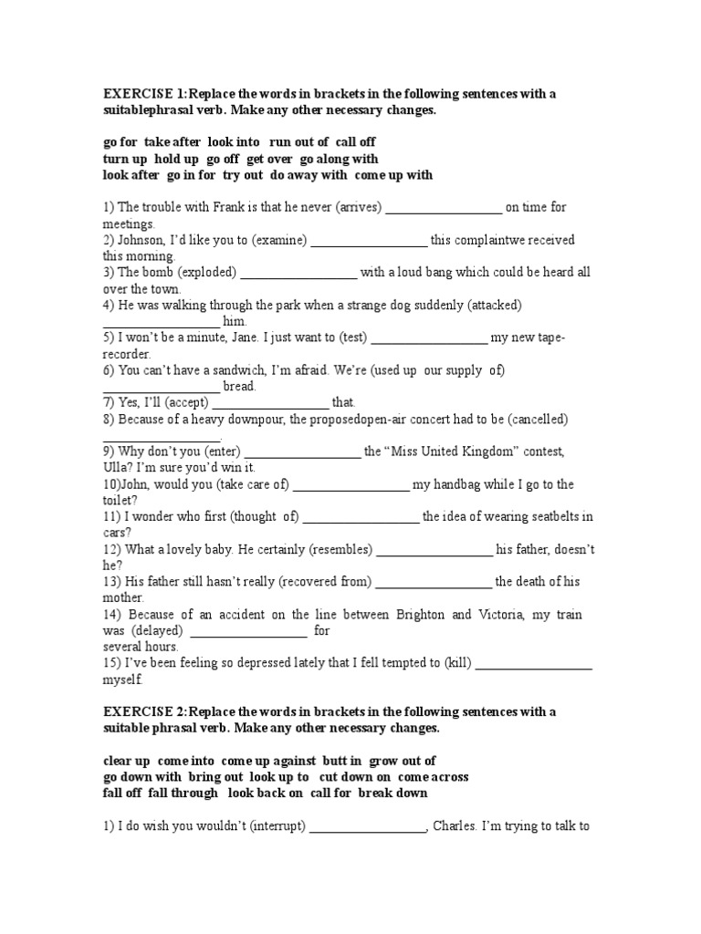 Phrasal Verb Exercises for Practice | PDF