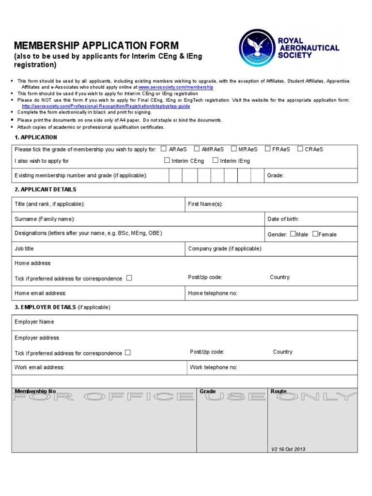 Membership Application Form: (Also To Be Used by Applicants For Interim ...