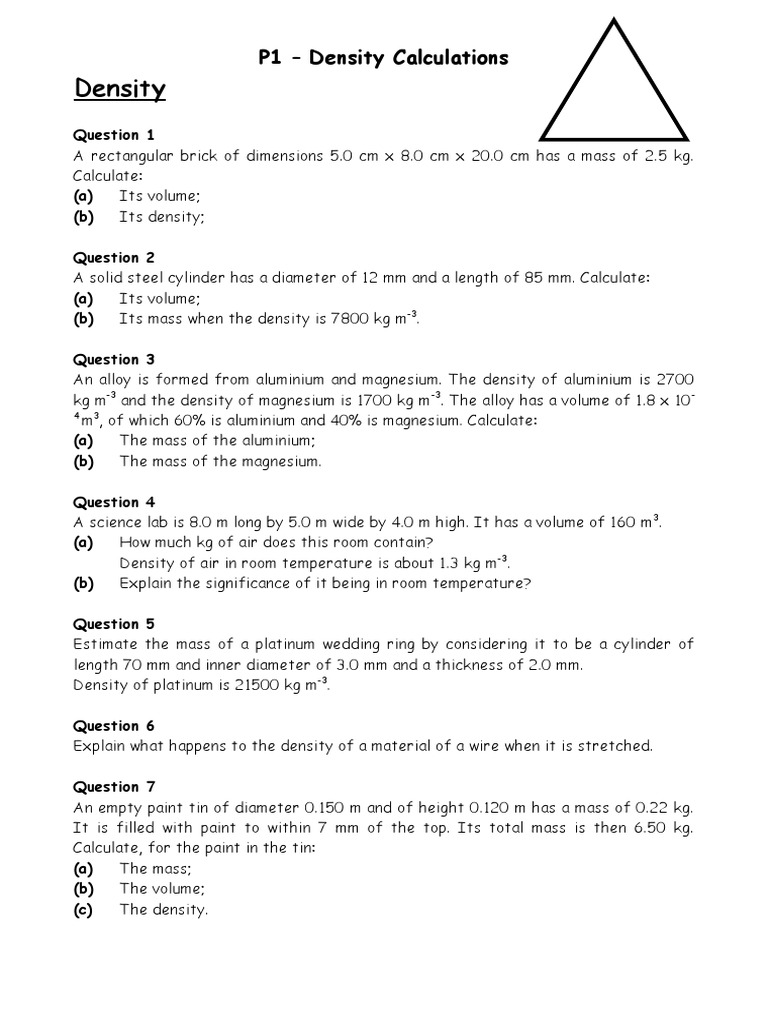 Density Calculations ks3 ks4 | PDF | Density | Kilogram