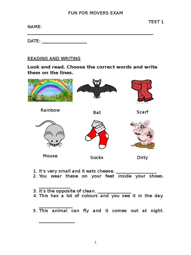 Movers Exam Test 1 | Test (Assessment)