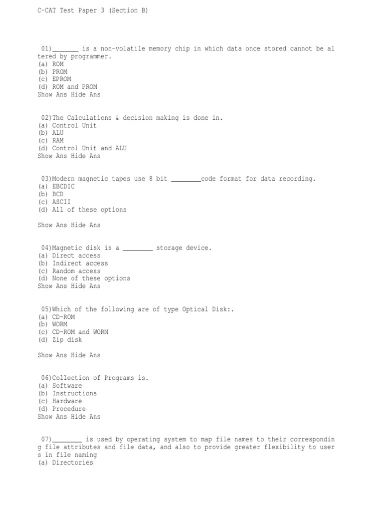 Ccat Sec B Pdf C Programming Language Read Only Memory
