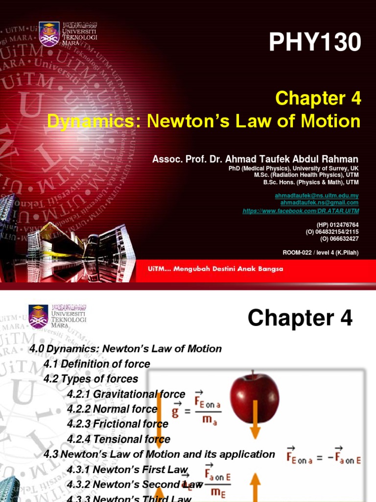 PHY 130 - Chapter 4 - Dynamics - Newton's Law of Motion | PDF | Force ...