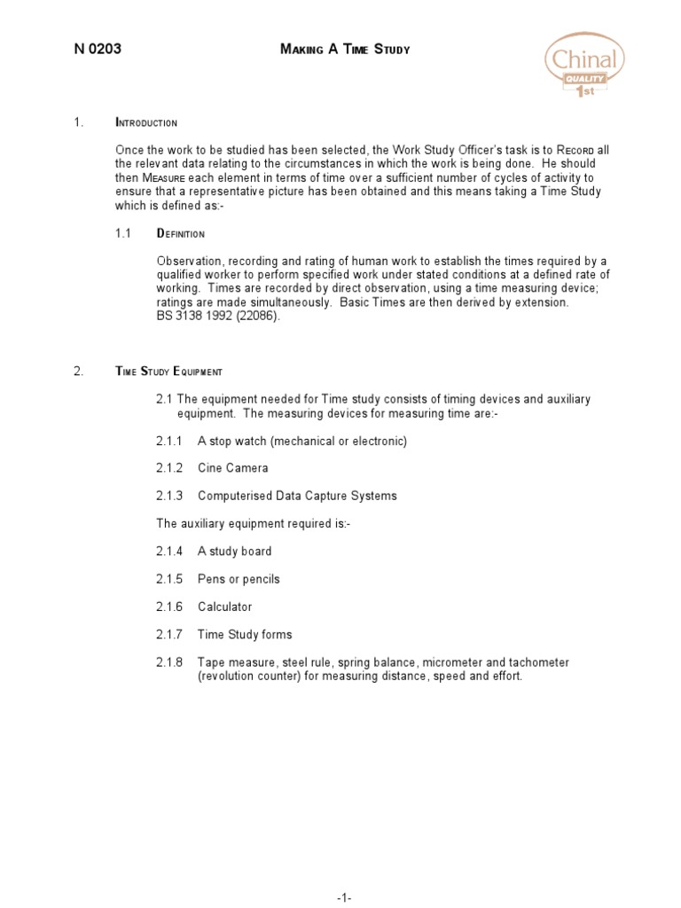 Time Study Equipment Overview | PDF | Watch | Time