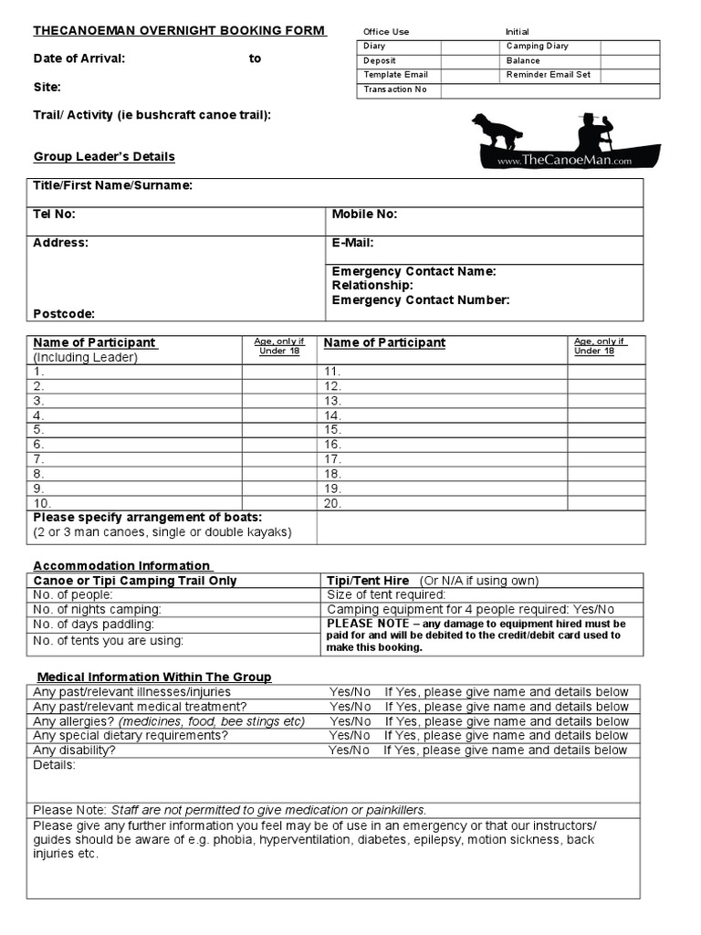 TCM Overnight Form | PDF | Camping | Payments
