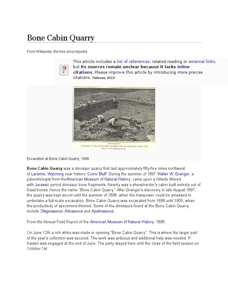 Bone Cabin Quarry: List of References External Links Improve | PDF