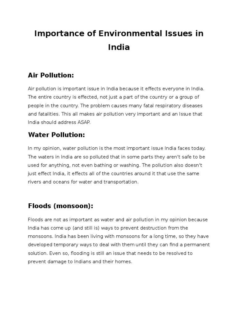 Importance of Environmental Issues in India | PDF | Science & Mathematics
