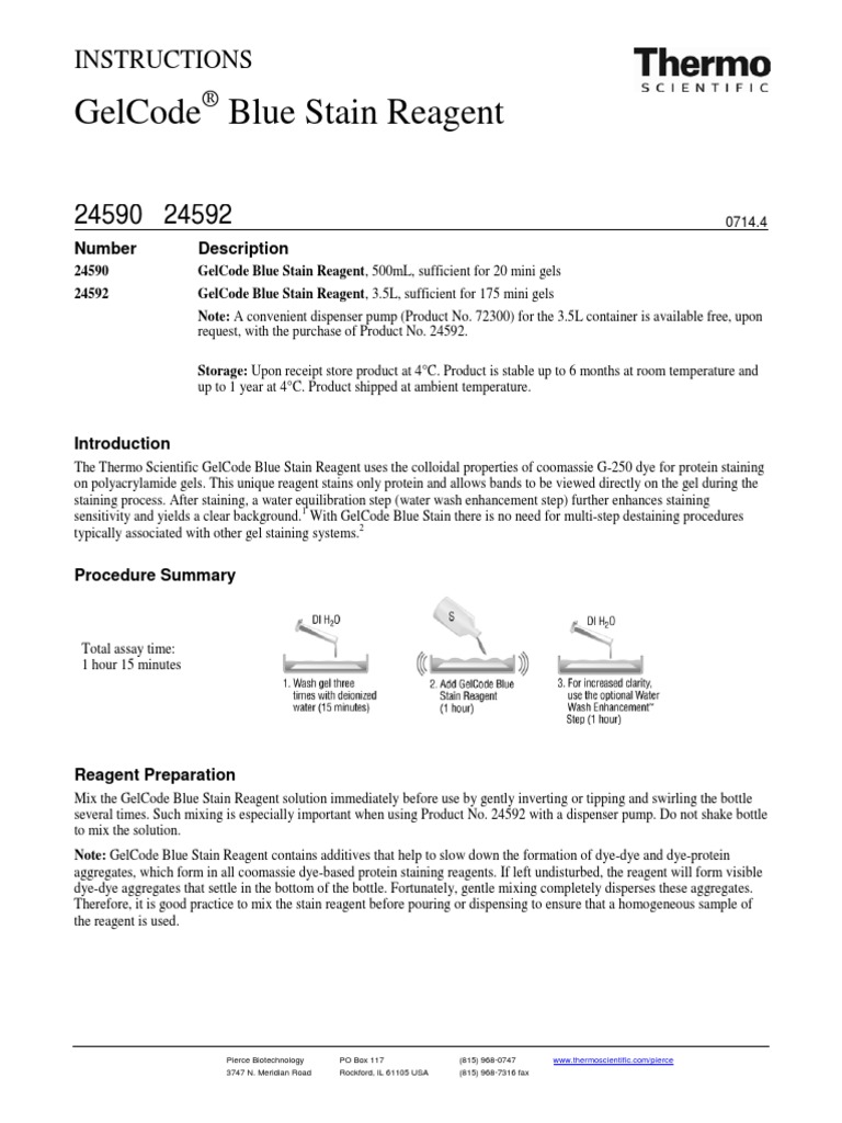 GelCode Blue Stain Reagent | PDF | Gel Electrophoresis | Polyacrylamide ...