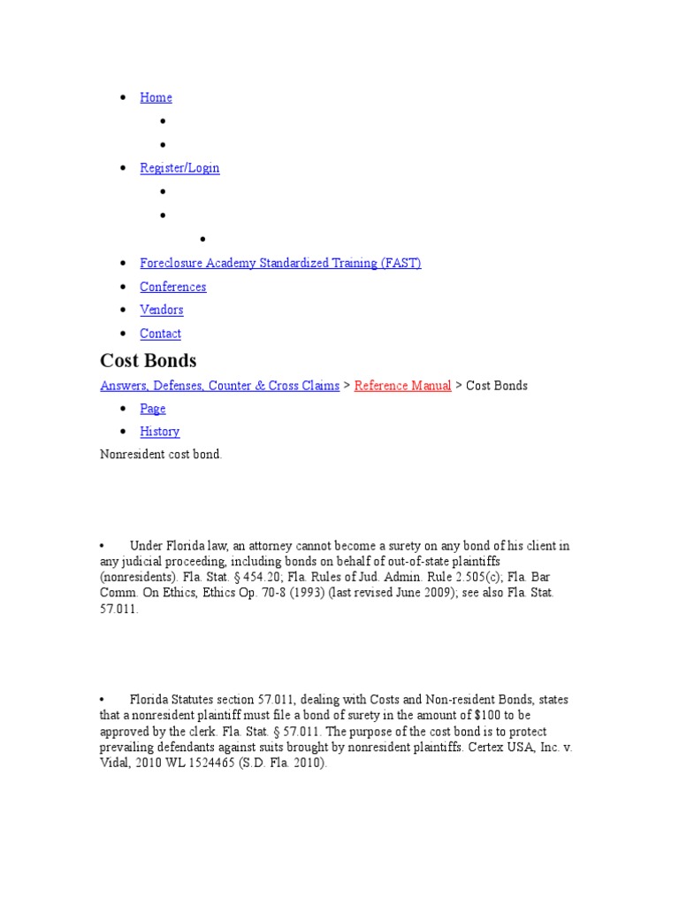 Cost Bonds: Reference Manual | PDF | Surety Bond | Lawsuit