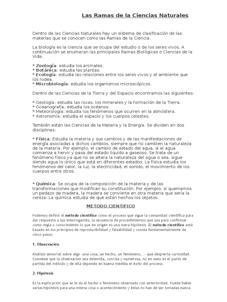 Las Ramas de La Ciencias Naturales | PDF | Ciencias Naturales | Método ...
