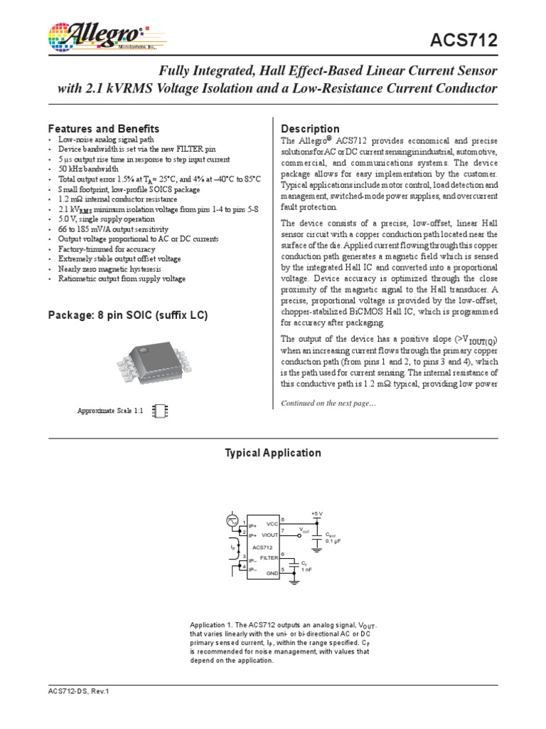 Allegro ACS712ELCTR 20A T Datasheet | PDF | Electric Current | Power Supply