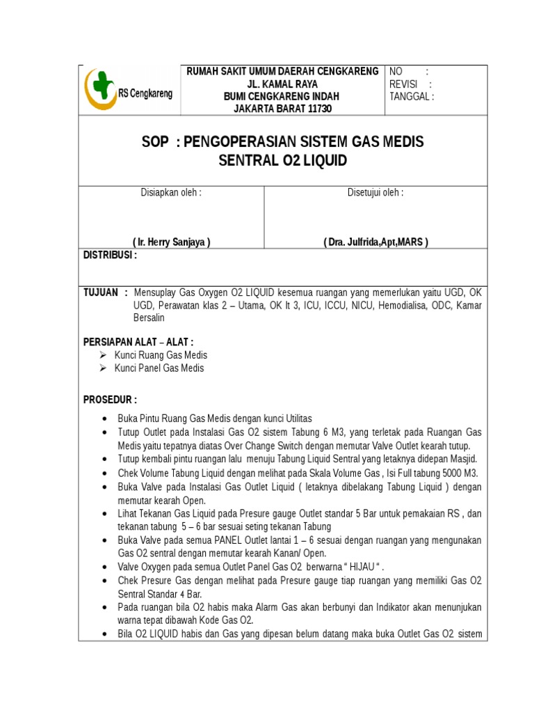 Sop Pengoperasian Gas O2 Liquid | PDF