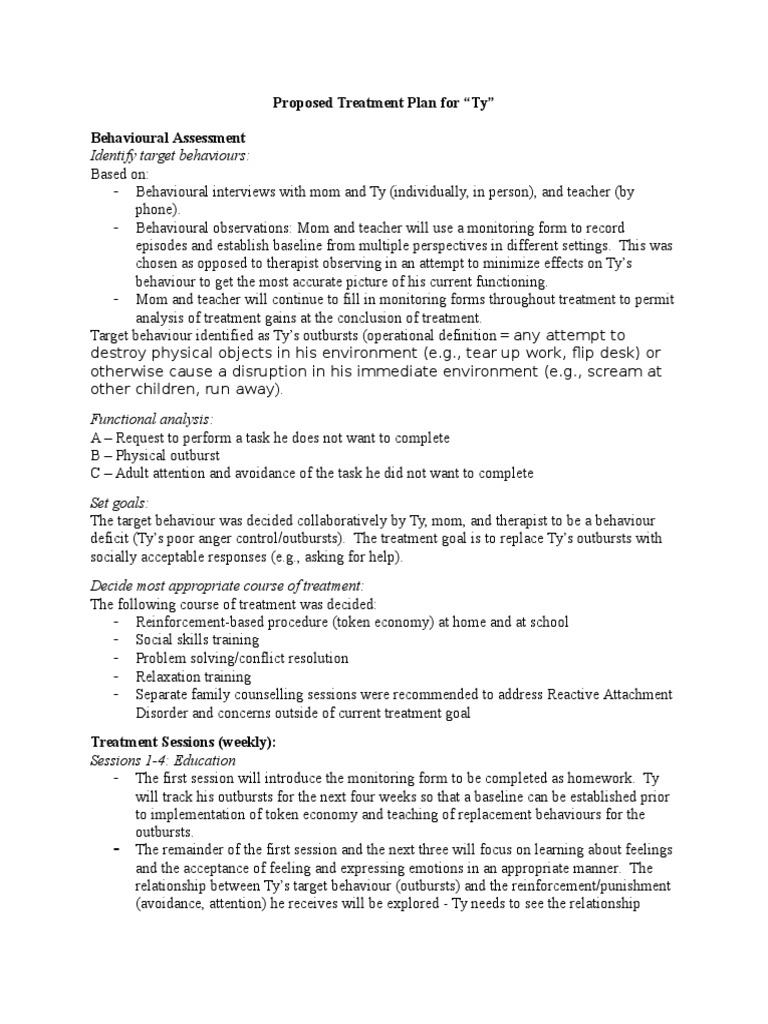Proposed Treament Plan For The Case Study | PDF | Psychotherapy ...