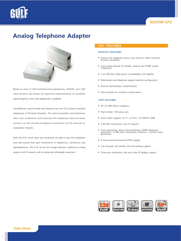 Analog Telephone Adapter: Gulfsip G1S | PDF | Voice Over Ip | Session Initiation Protocol