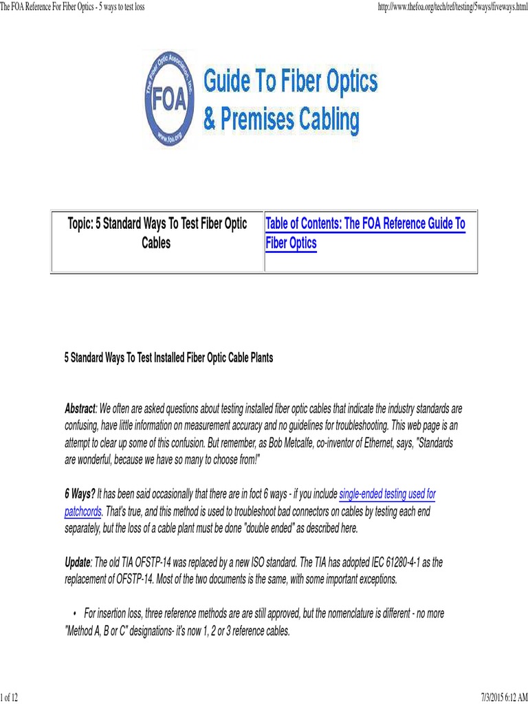 The FOA Reference For Fiber Optics - 5 Ways To Test Loss | PDF ...
