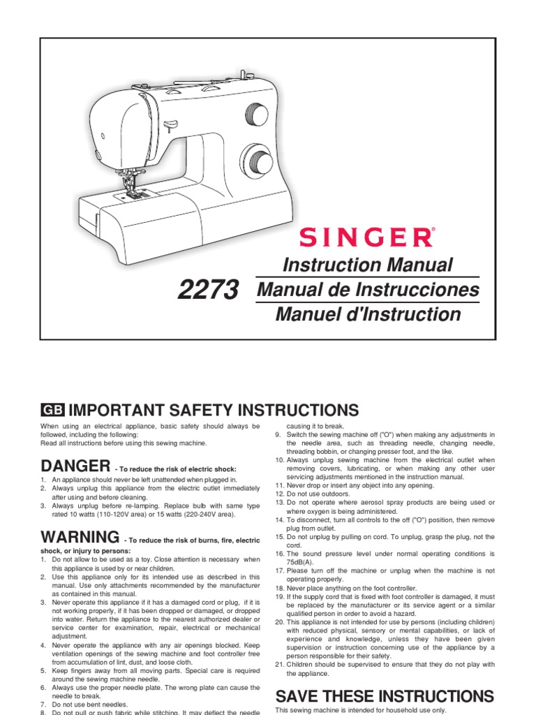 Singer 2273 User Manual | Manufactured Goods | Science