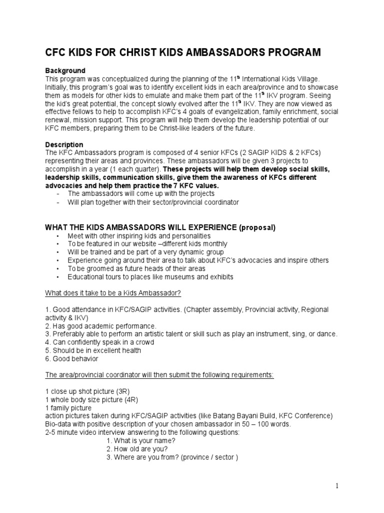 KFC Kids Ambassadors Program Overview | PDF | Leadership