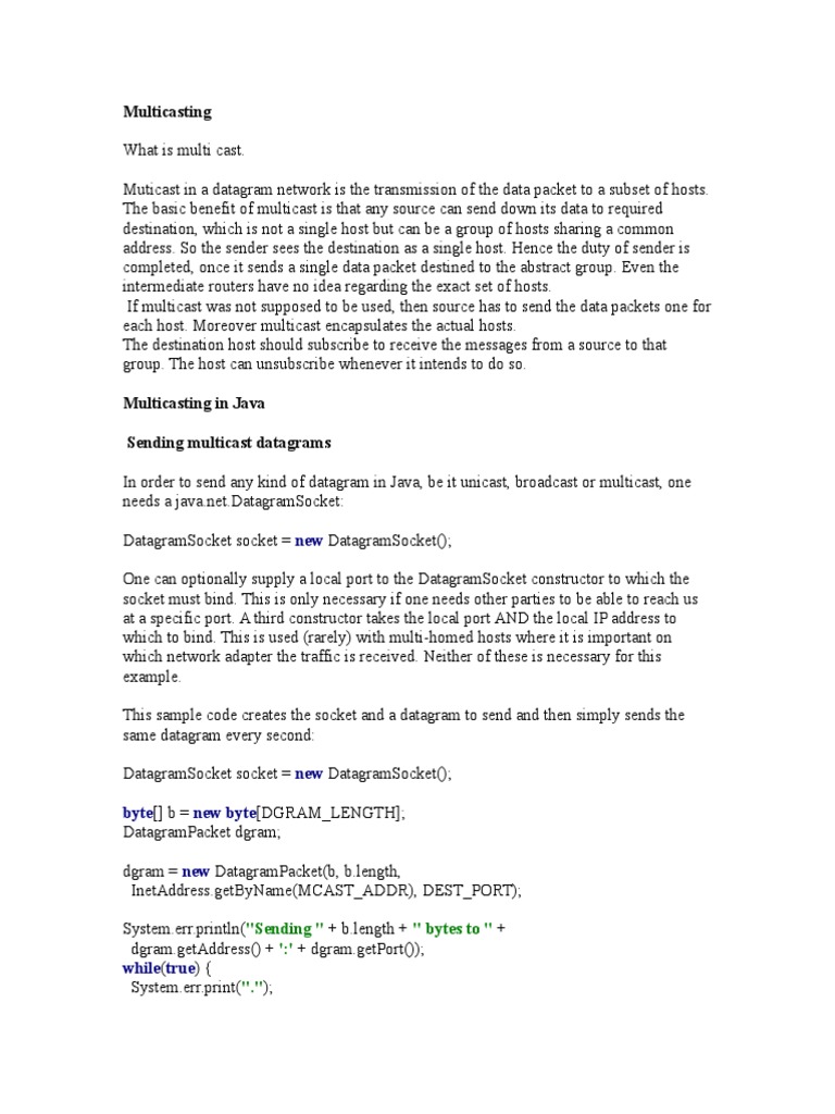 Multicasting in Java | PDF | Multicast | Port (Computer Networking)