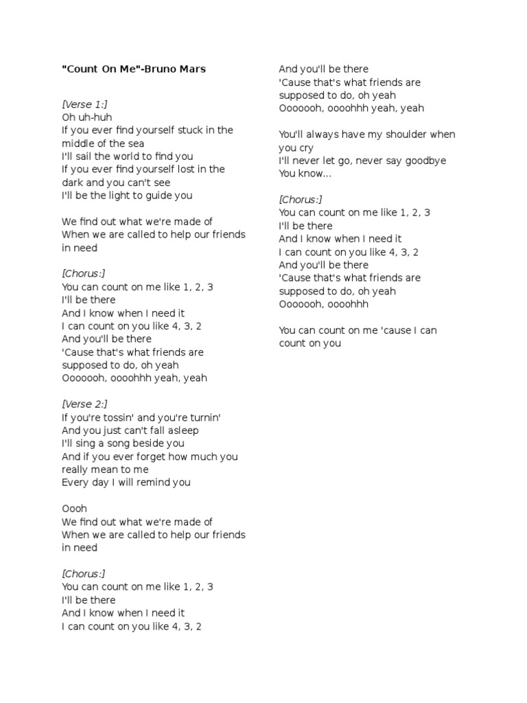 (Verse 1:) : "Count On Me"-Bruno Mars | PDF | Language Arts ...
