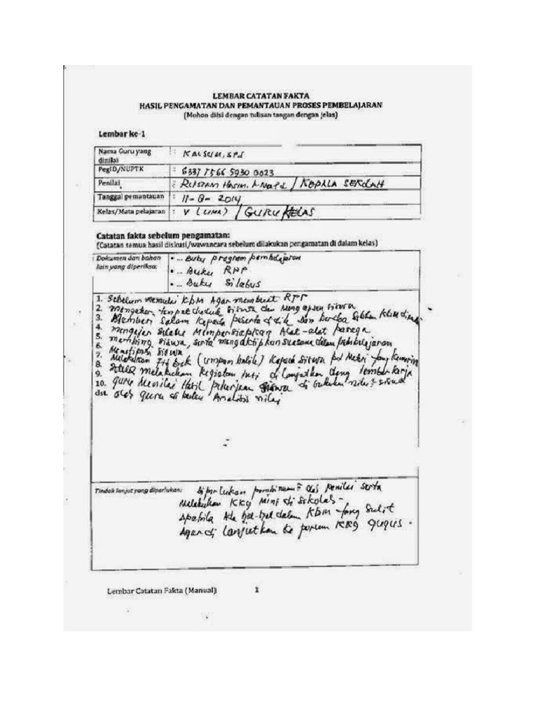 Contoh Pengisian Lembar Catatan Fakta PKG | PDF