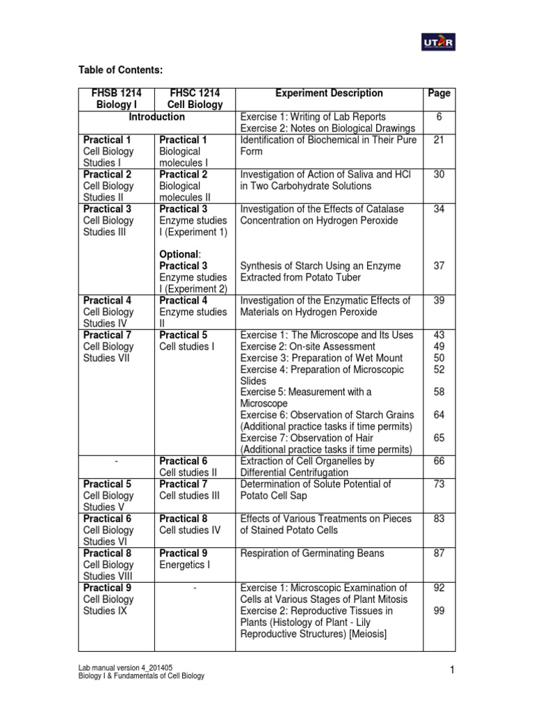 Biology 1 Lab Manual 201405 | PDF | Carbohydrates | Chemical Substances