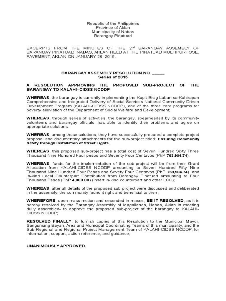 BA Resolution For Approving The Proposal | PDF | Economies | Public Sphere