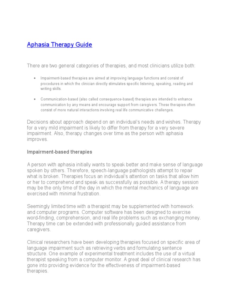 Aphasia Therapy Guide | PDF | Aphasia | Psychotherapy