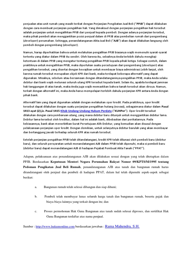 Apartemen PPJB Secara Hukum | PDF