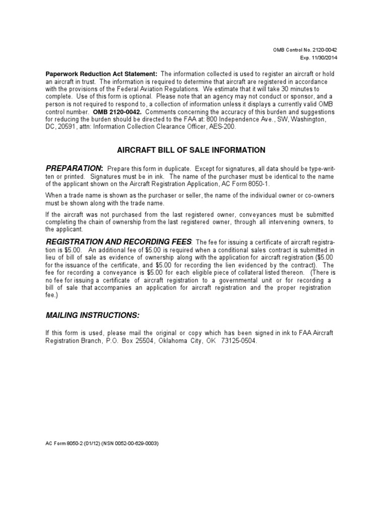 Ac8050 2 | PDF | Bill Of Sale | Federal Aviation Administration