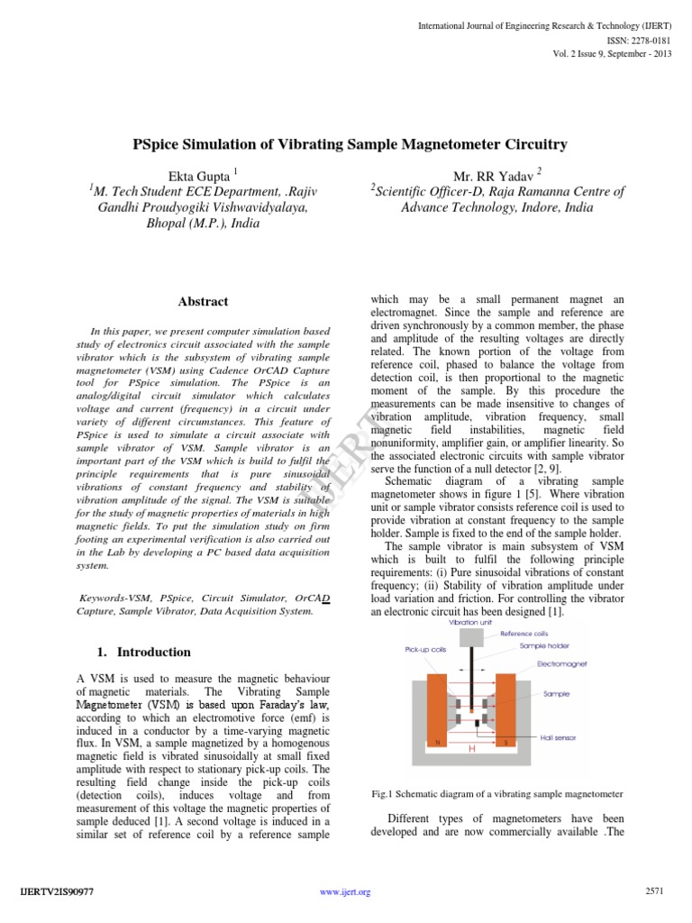 Ijert Ijert: Pspice Simulation of Vibrating Sample Magnetometer Circuitry | PDF | Spice | Amplifier