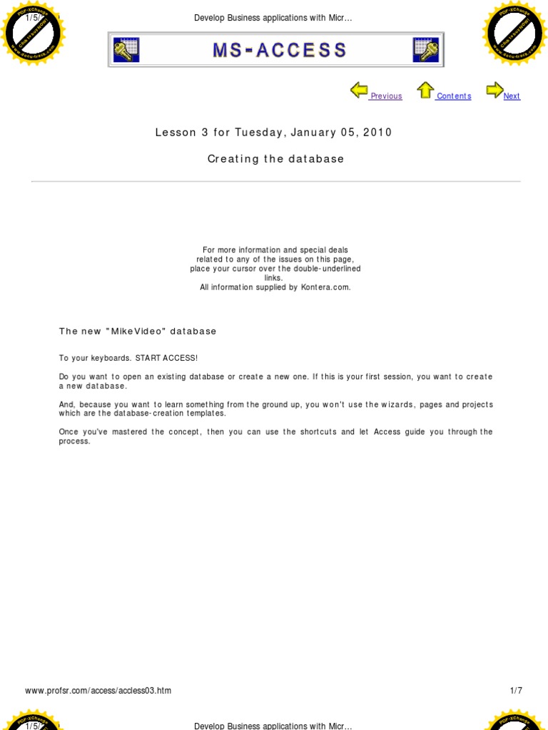 Lesson 3 For Creating The Database: Tuesday, January 05, 2010 ...