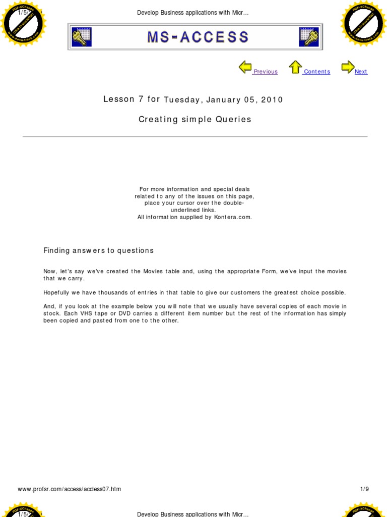 Lesson 7 For Creating Simple Queries: Tuesday, January 05, 2010 | PDF | Information Retrieval ...