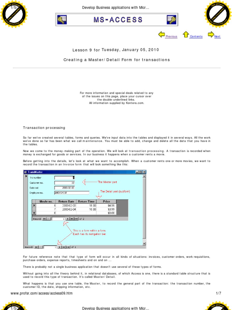 Lesson 9 For Creating A Master/Detail Form For Transactions: Tuesday ...