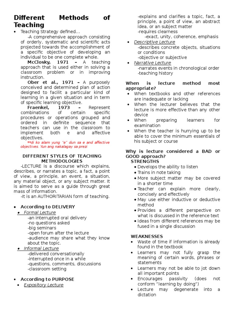 Methods of Teaching and Lesson Plan | Lecture | Lesson Plan